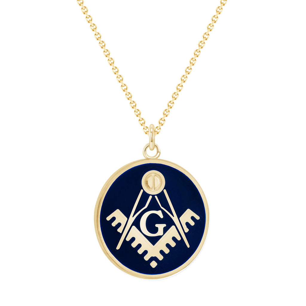 Freemason/Masonic Symbol Pendant Necklace in Solid Gold, Blue Enamel ...