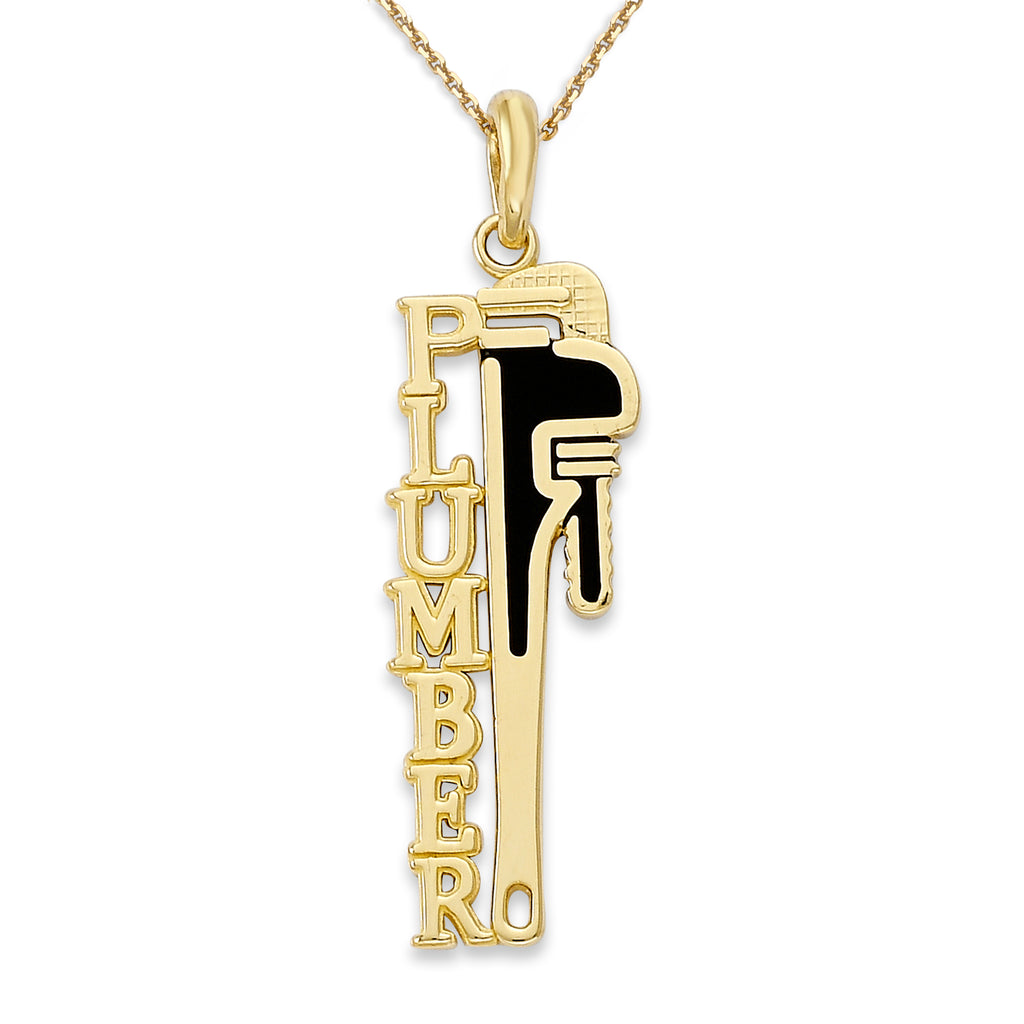 Plumber Pendant Necklace in Solid Gold, Black Enamel – Pome Jewelry